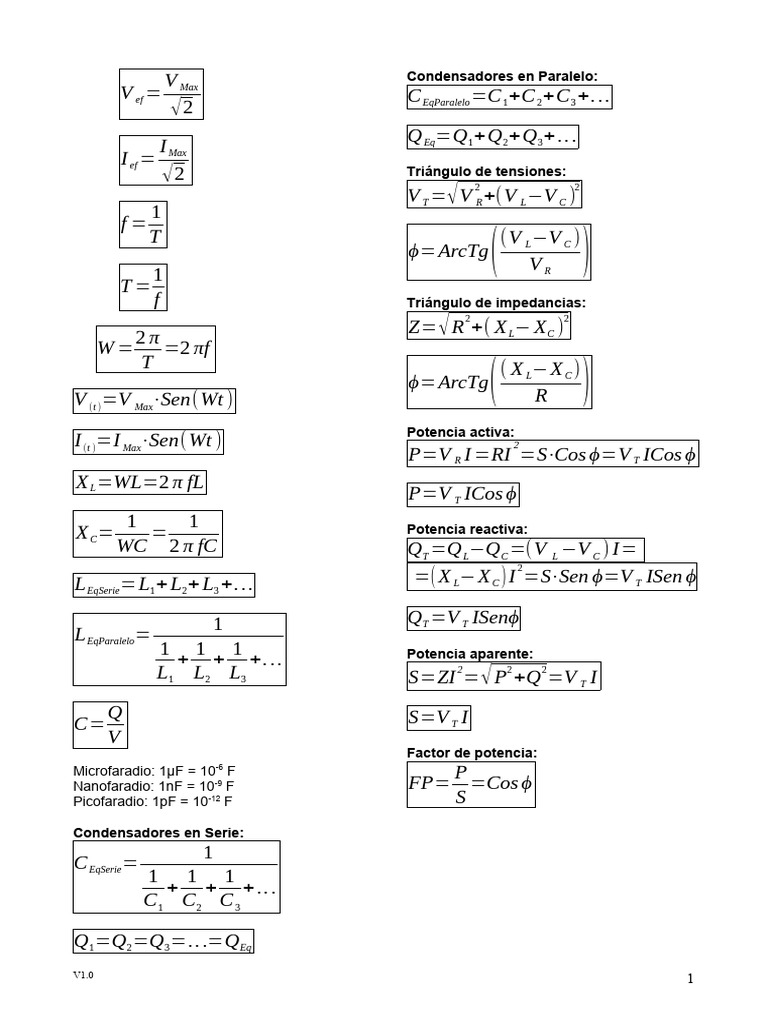 Formulario Tema 2 | PDF | Energia electrica | Poder (Física)