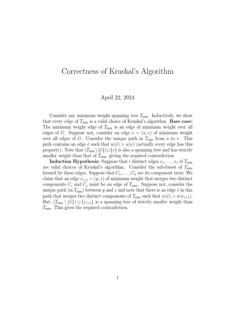 Kruskal's Algorithm Validity | PDF