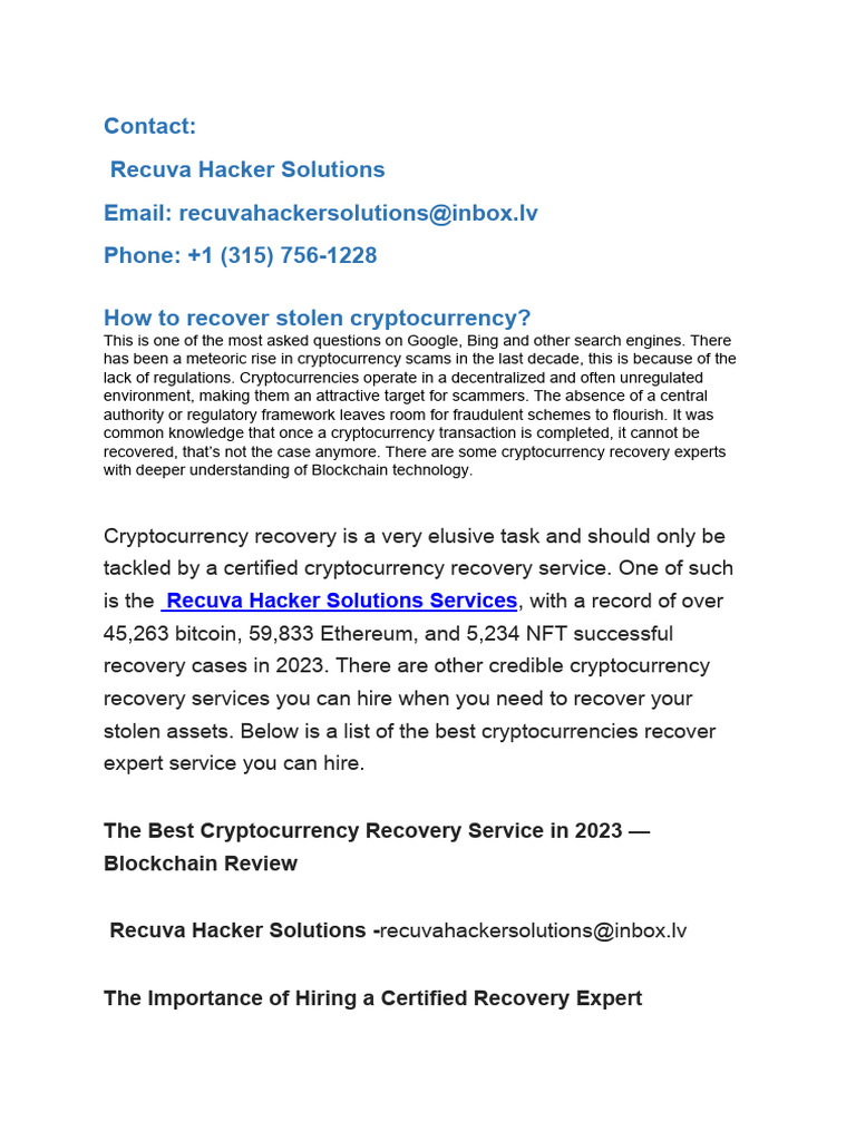 How To Recover Cryptocurrency | Download Free PDF | Cryptocurrency | Phishing