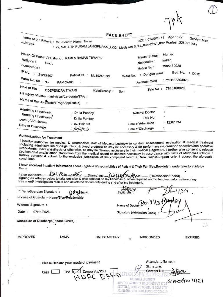 Face Sheet Compressed | PDF | Clinical Medicine | Medicine