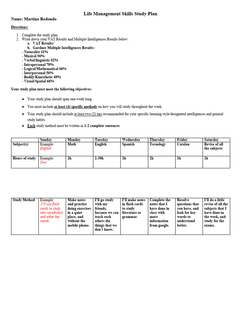 Life Management Skills Study Plan | PDF | Behavior Modification ...