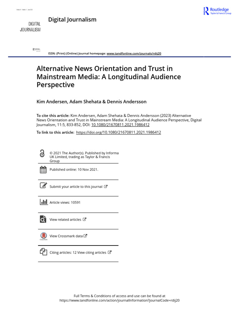 Alternative News Orientation and Trust in Mainstream Media A ...