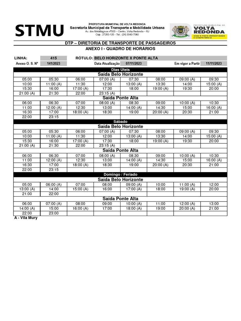 Linha 415 - Horários | PDF