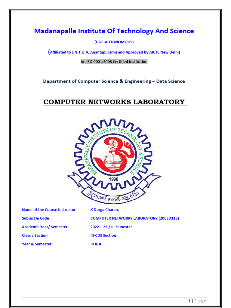 Computer Networks Lab Manual | Download Free PDF | Network Architecture | Internet Protocols