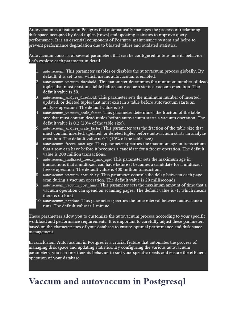Autovaccum in PostgreSQL | PDF | Postgre Sql | Information Technology Management