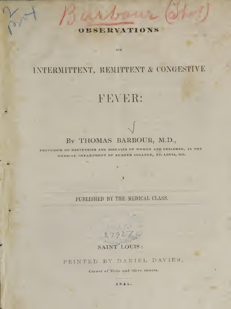 BARBOUR Observations On Intermittent, Remittent and Congestive Fever ...