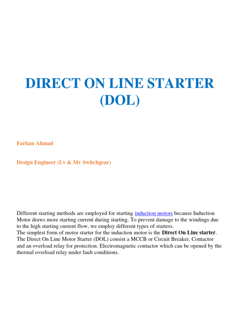 Direct Online Motor Starter Overview | PDF | Relay | Electric Motor