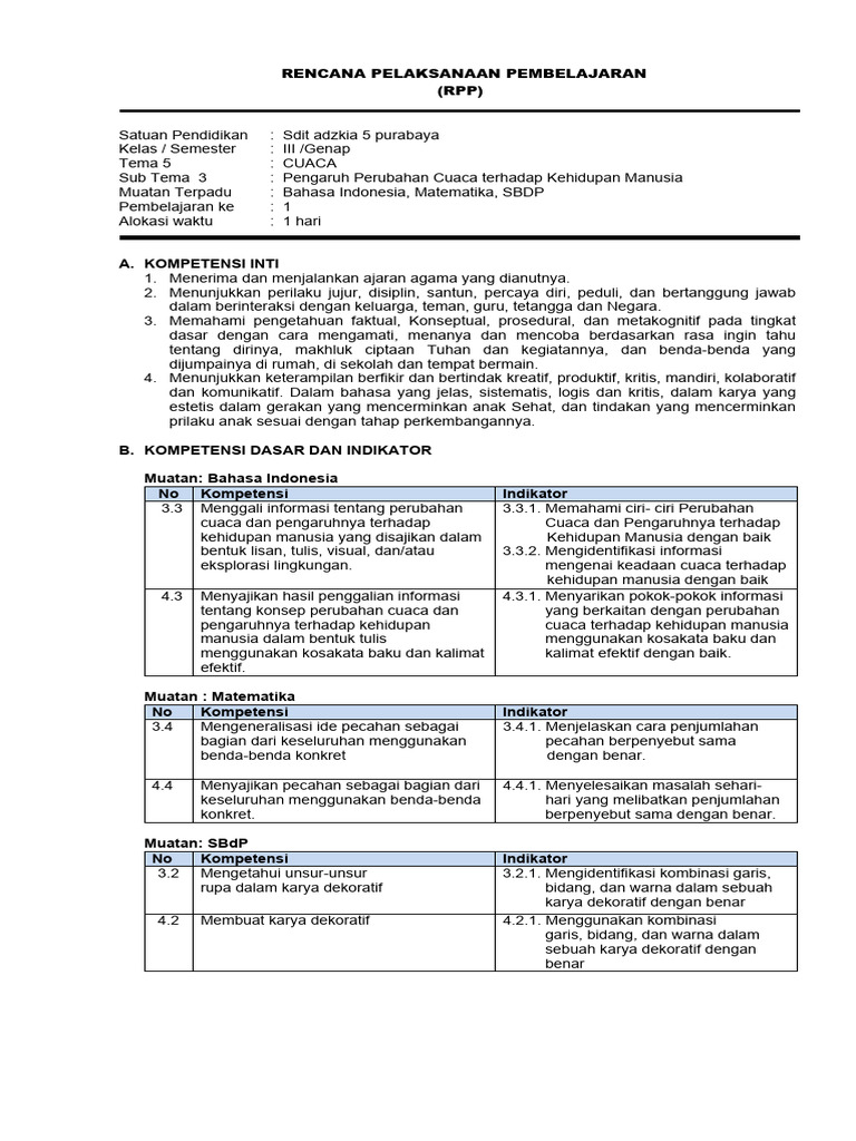 RPP SD Kelas 3 Tema 5 Sub 3 1 | PDF