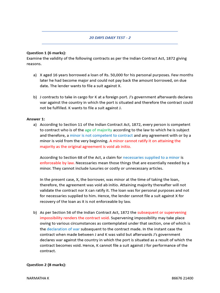 Day 2 Answer Key-1 | PDF | Business Law | Civil Law (Legal System)