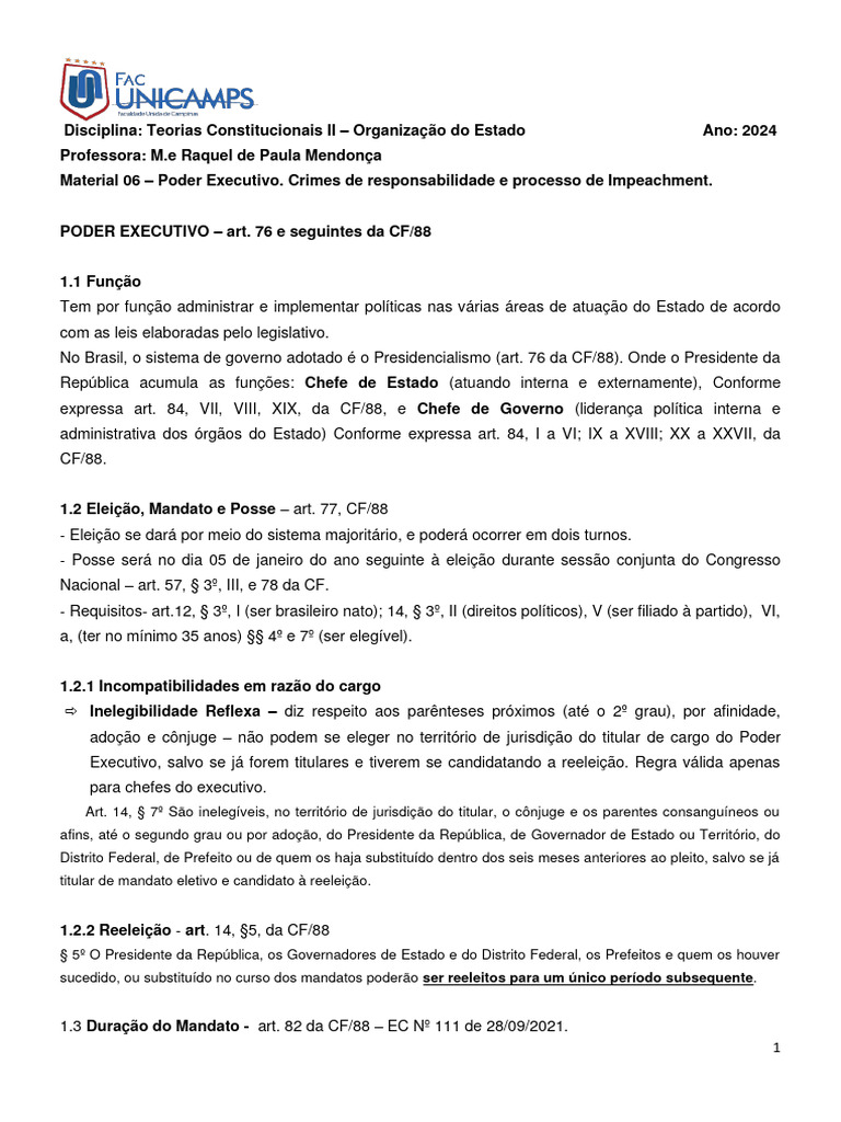 Material 06 - Poder Executivo | PDF | Impeachment | República