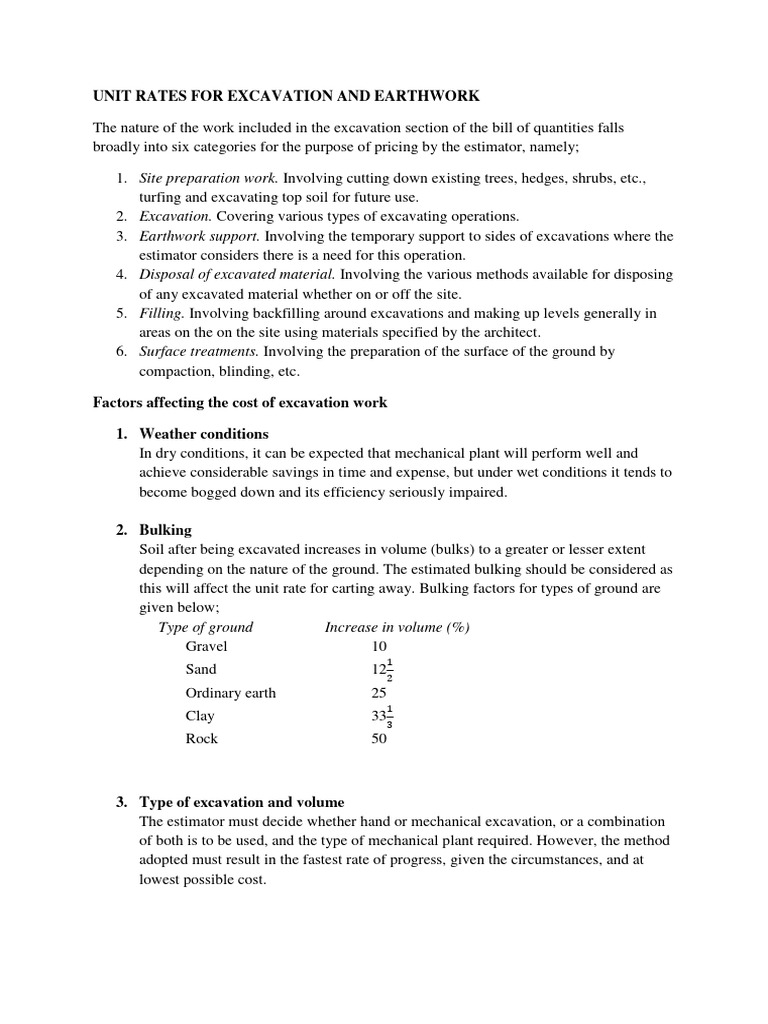 Unit Rates For Excavation and Earthwork | PDF | Soil