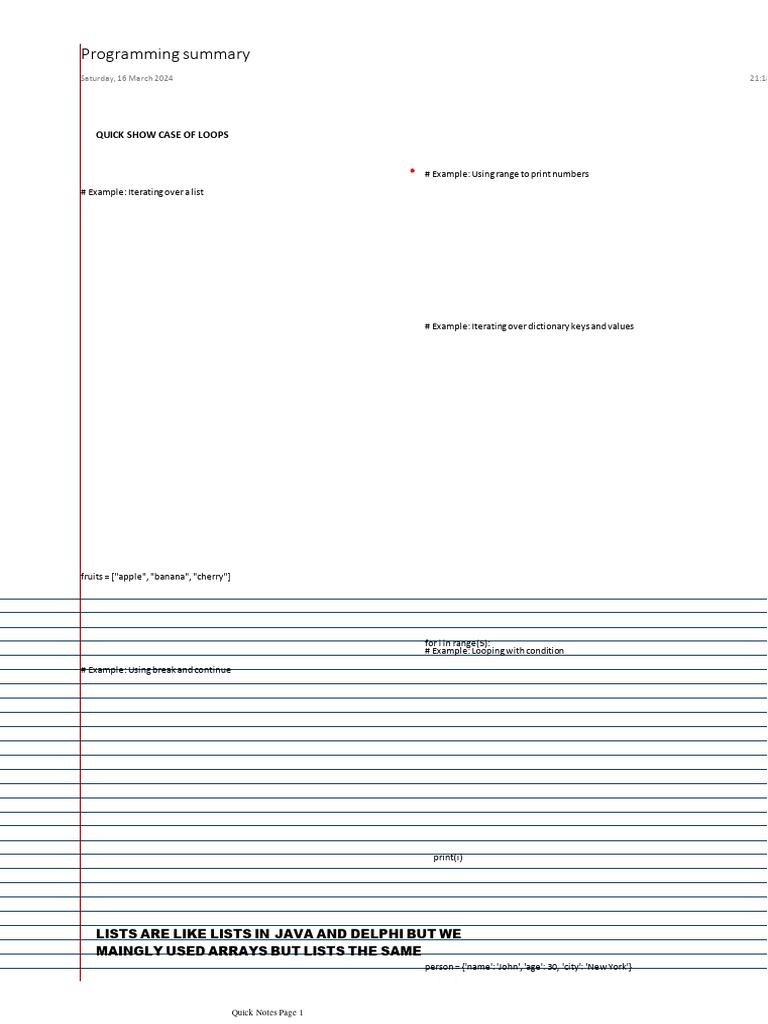 Python Summary Of Functions And Loops Pdf Computing Programming