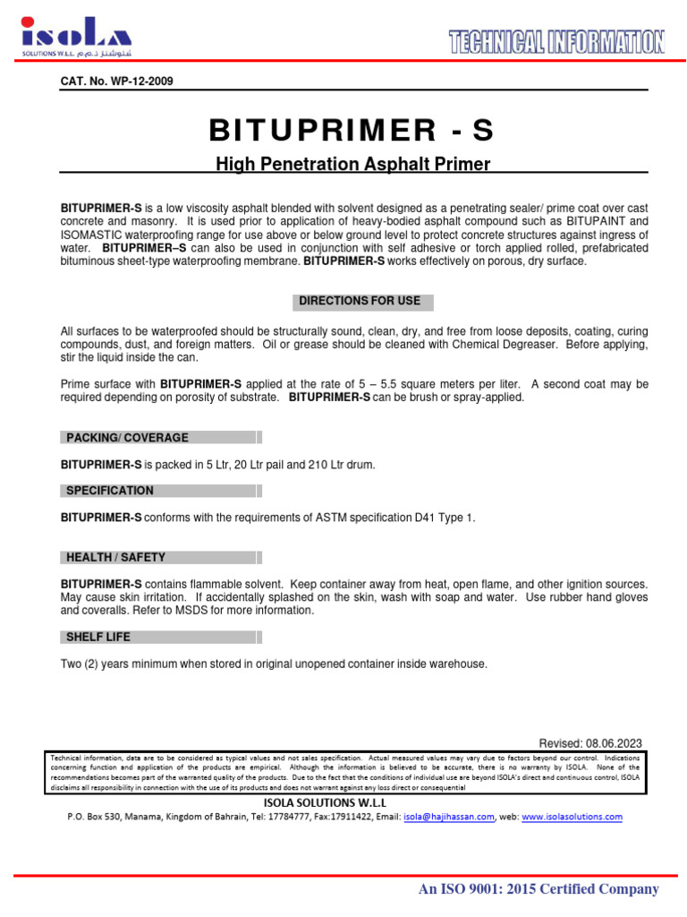 Bituprimer-S.TDS | PDF | Materials | Industrial Processes