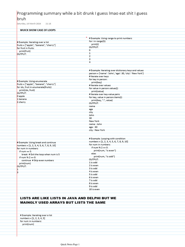 Programming summary of while and for loops python | PDF | Computer ... Programming summary of while and for loops python | PDF | Computer ...