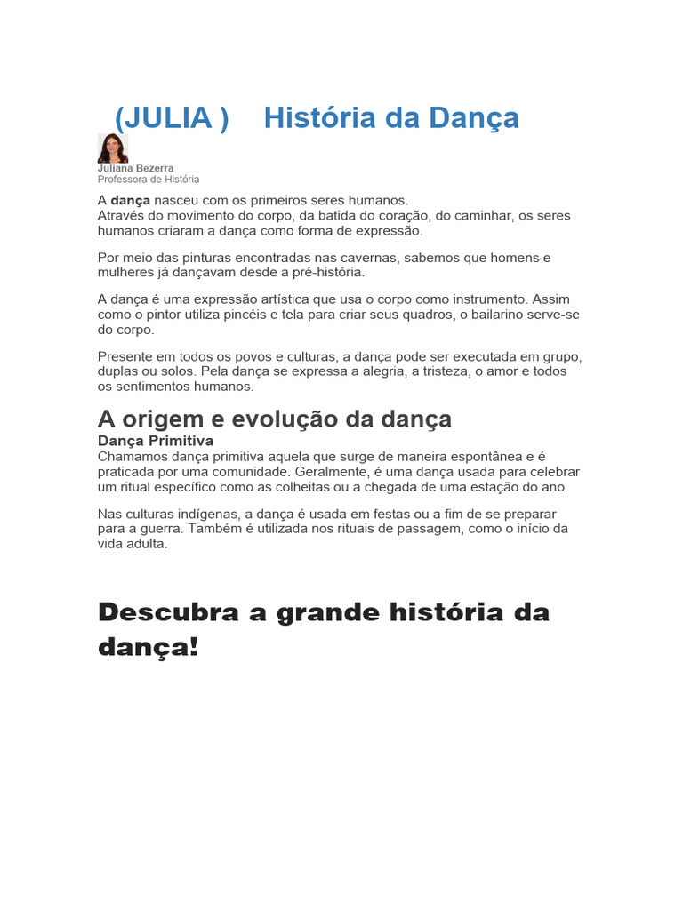 Descubra A Grande História Da Dança | PDF | Danças | Balé