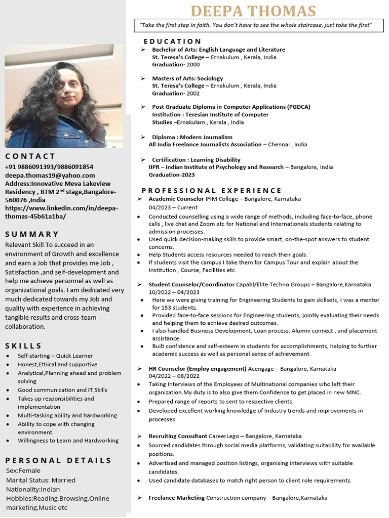 Deepa Thomas Resume | PDF | Mentorship