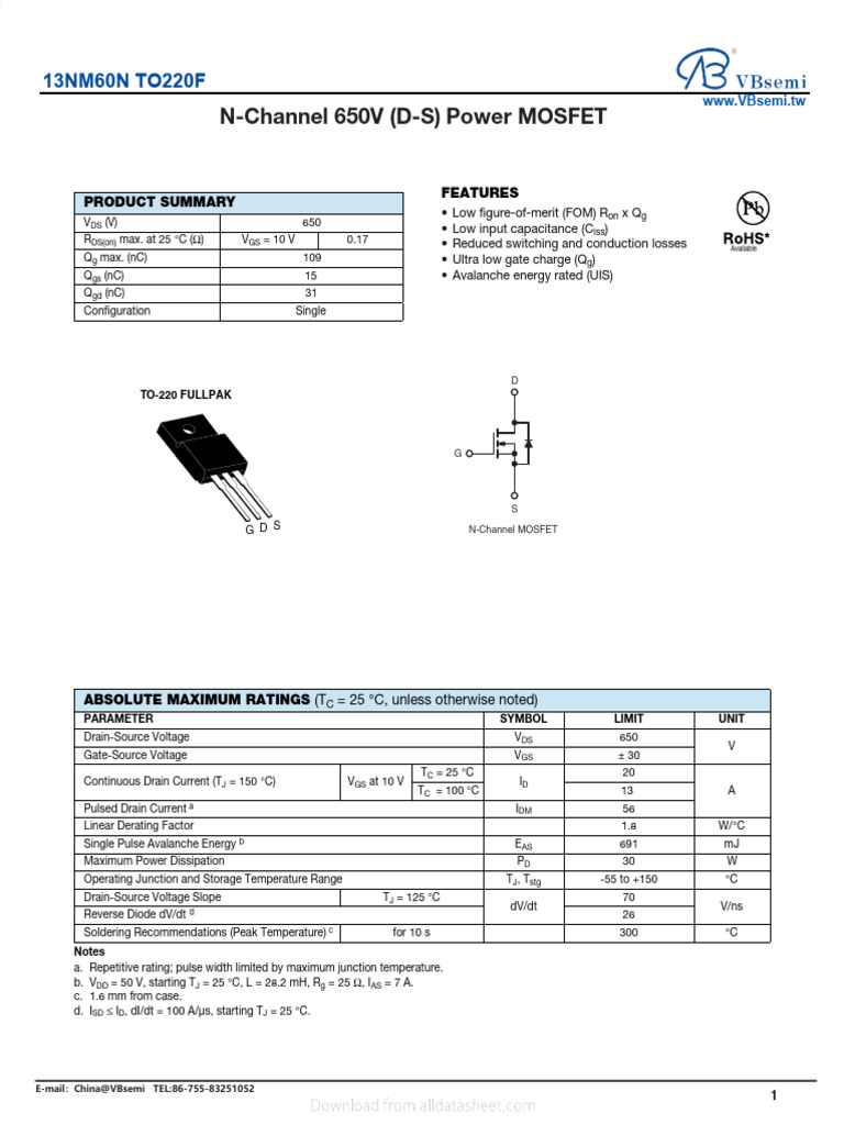 13NM60N | Download Free PDF | Field Effect Transistor | Mosfet