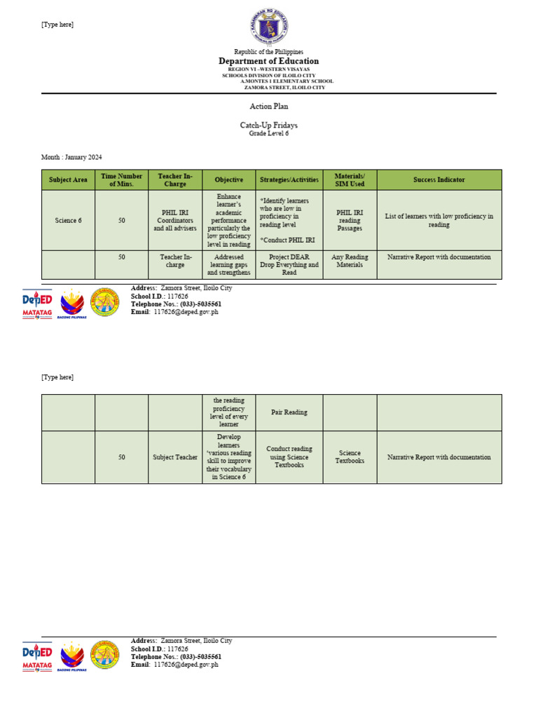 Action-Plan-Catch-Up-Fridays E. Palomo | PDF | Learning | Cognitive Science