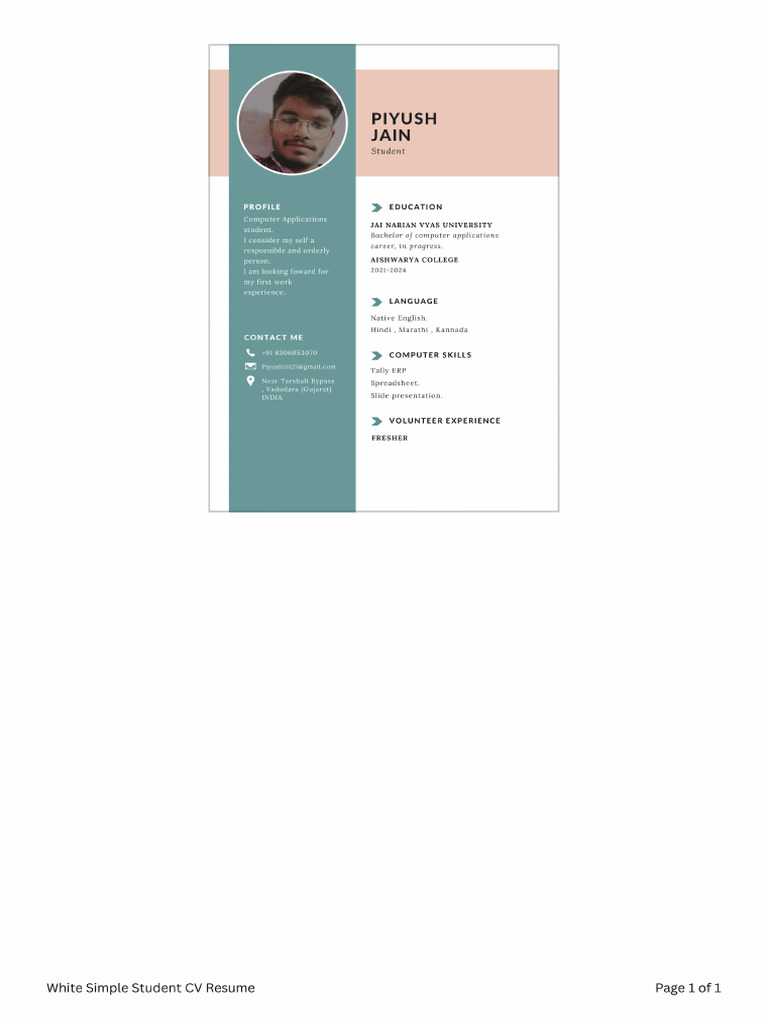 White Simple Student CV Resume | PDF