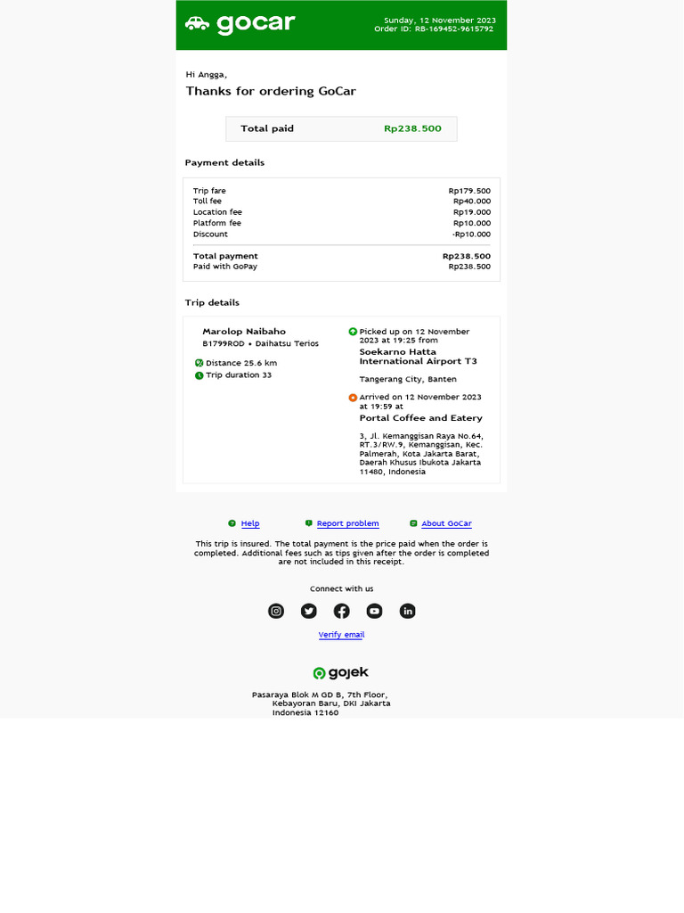 GoCar Trip Receipt Summary | PDF