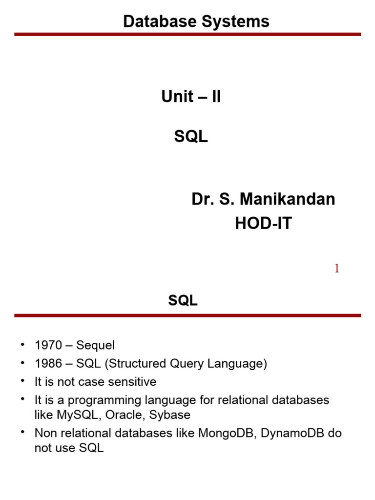 DBS Unit II | PDF | Relational Database | Data Management