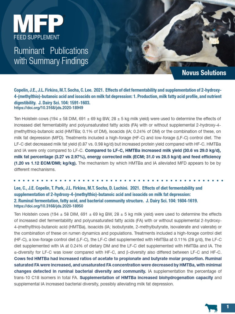 MFP Feed Supplement Ruminant Publications With Summaries | PDF | Milk ...
