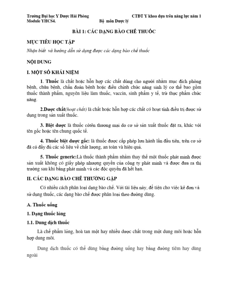 word. Các dạng bào chế thuốc Y1 Hpet | PDF