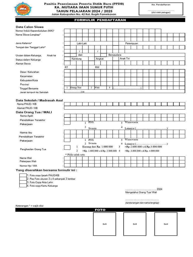 Formulir PPDB RA 2024-2025 | PDF
