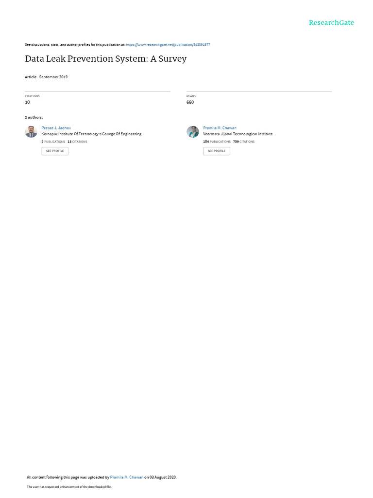 Data Leak Prevention System ASurvey | PDF | Security | Computer Security