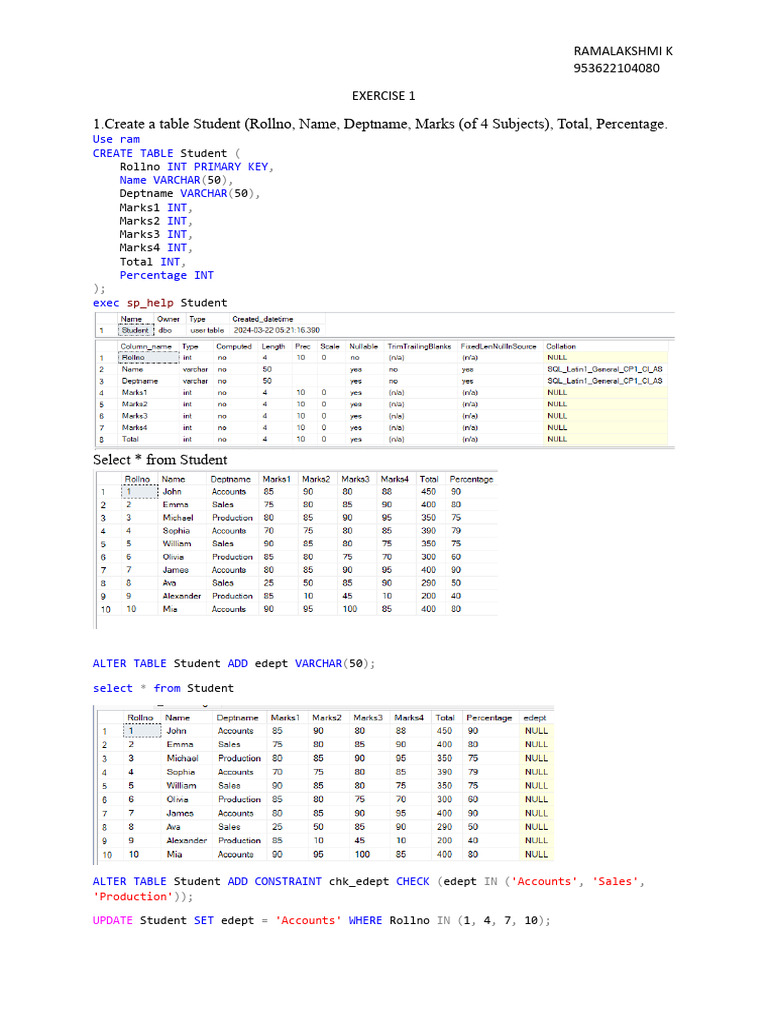 EXERCISE 1 | PDF | Databases | Data Management