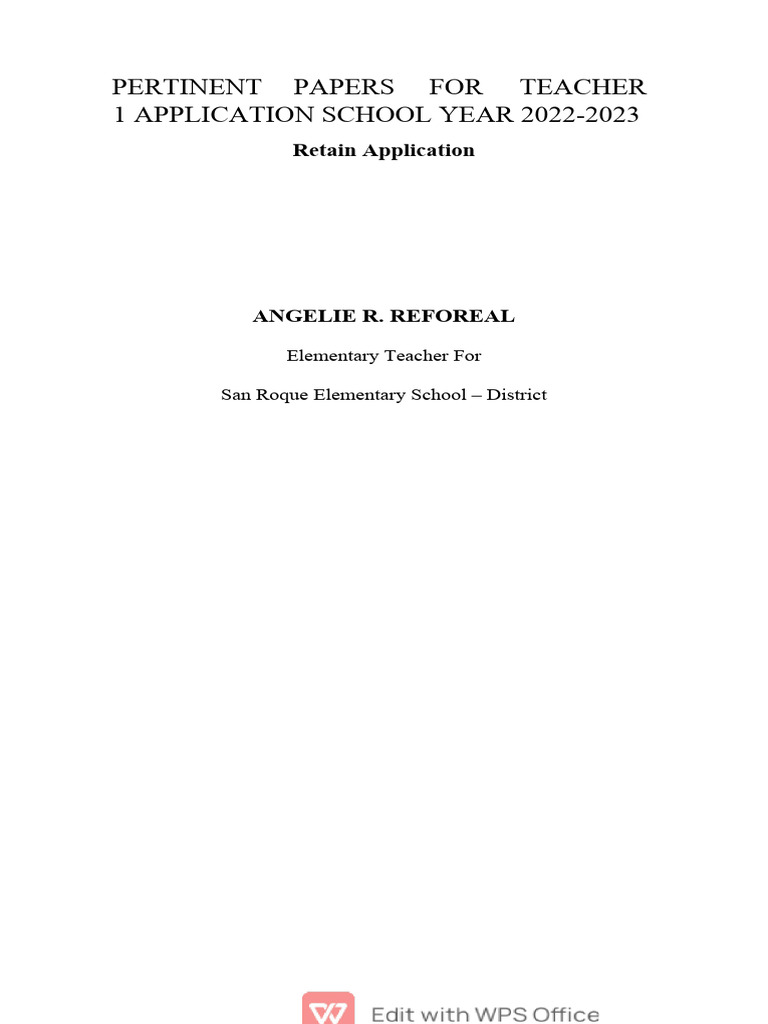 Pertinent Papers FOR Teacher 1 Application School Year 2022-2023 | PDF