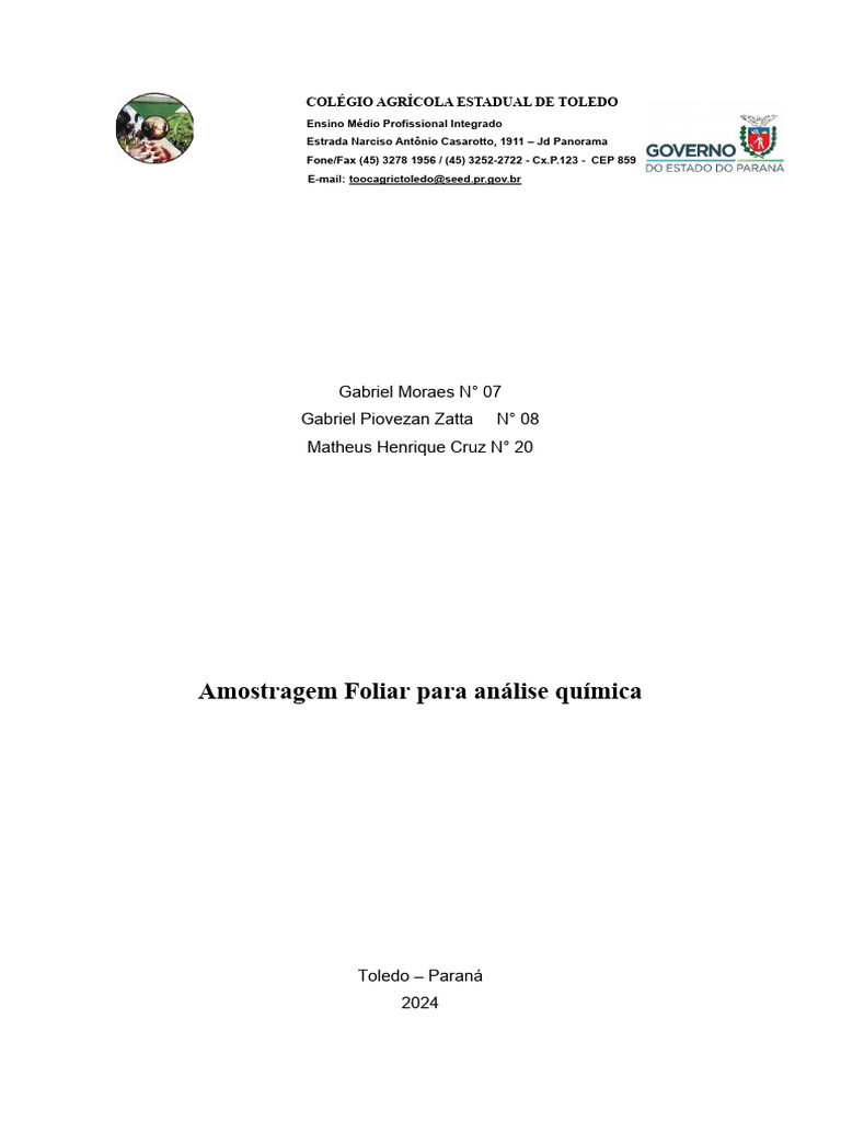 Amostragem Foliar para Análise Química - CAET 3C | PDF | Folha | Batata