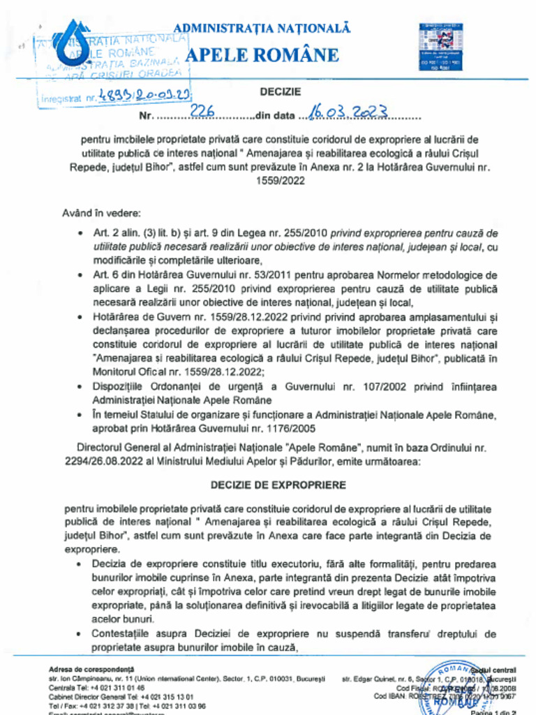 Decizie de Expropriere 226 Din 16.03.2023 Anexa | PDF