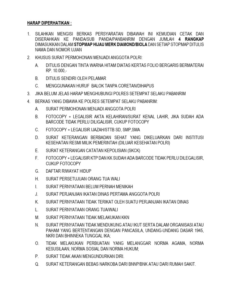 Berkas Administrasi Tamtama Polri Gel Ii T.A. 2024..-1 | PDF