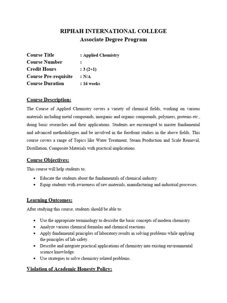 Applied Chemistry Course Outlines | PDF | Composite Material | Chemical ...
