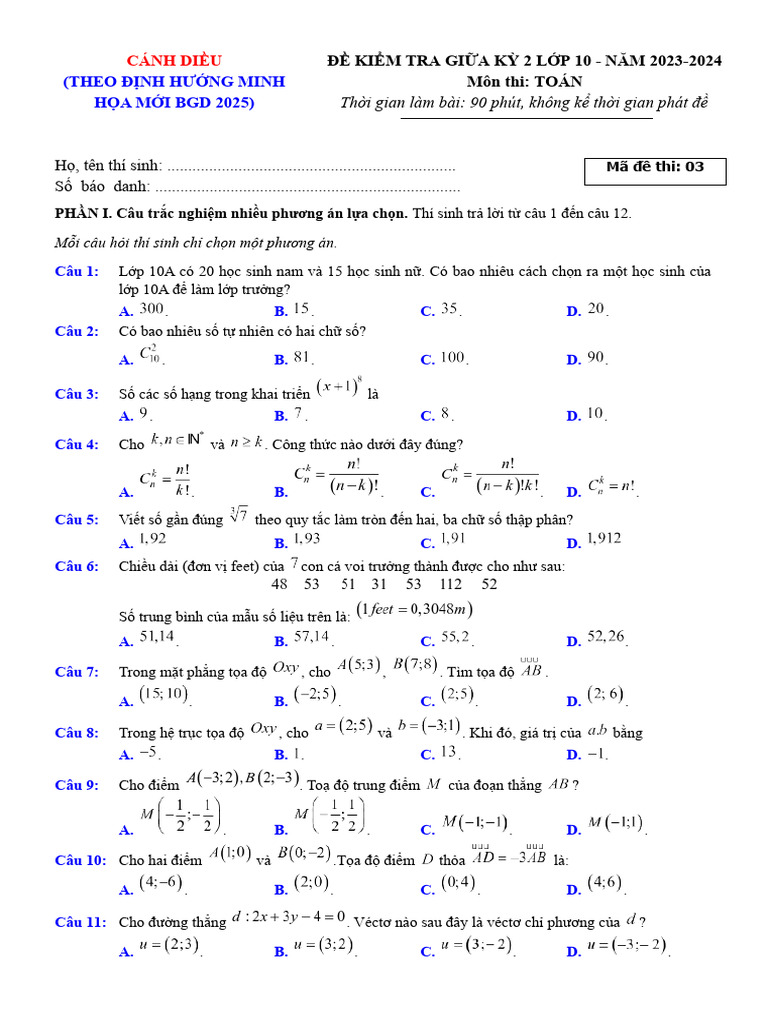 E 03 - ON TAP GK2 - TOAN 10 - CANH DIEU Soan Theo Minh Hoa BGD 2025 iehGzpceVK | PDF