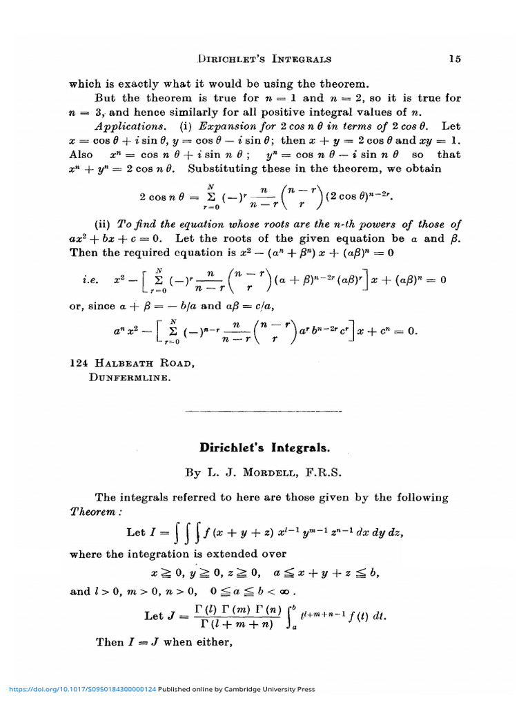 Dirichlets Integrals | PDF | Integral | Algebra