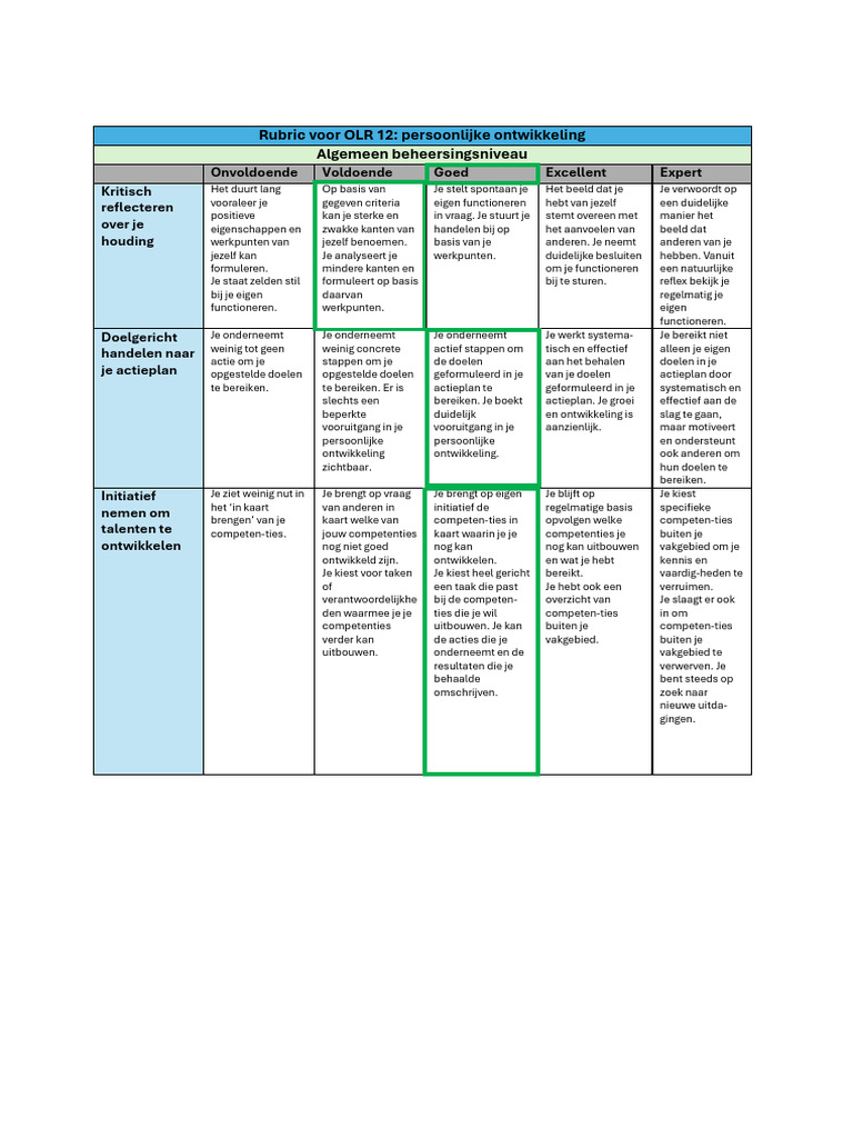 Rubric Voor Olr 12 | PDF
