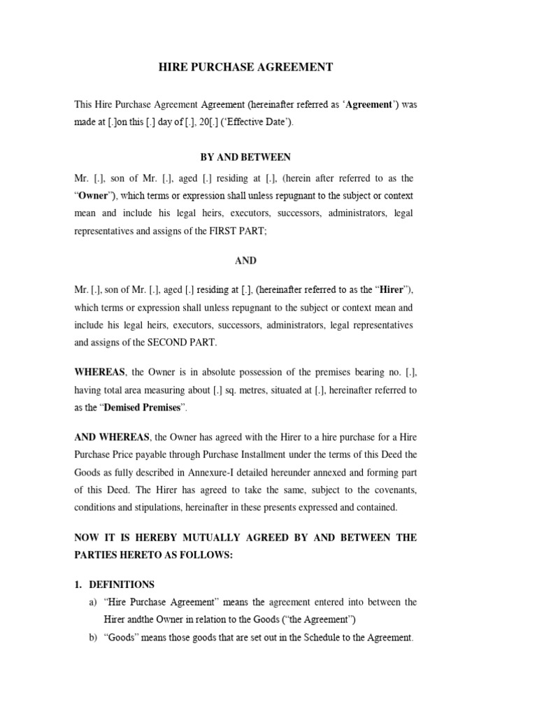 Hire Purchase Agreement | PDF | Breach Of Contract | License Hire Purchase Agreement | PDF | Breach Of Contract | License