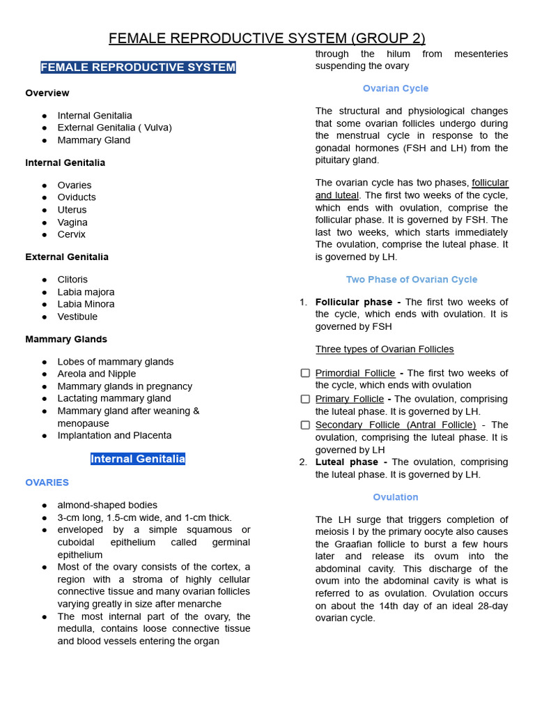 Transes (Female Reproductive System) | PDF | Ovary | Menstrual Cycle