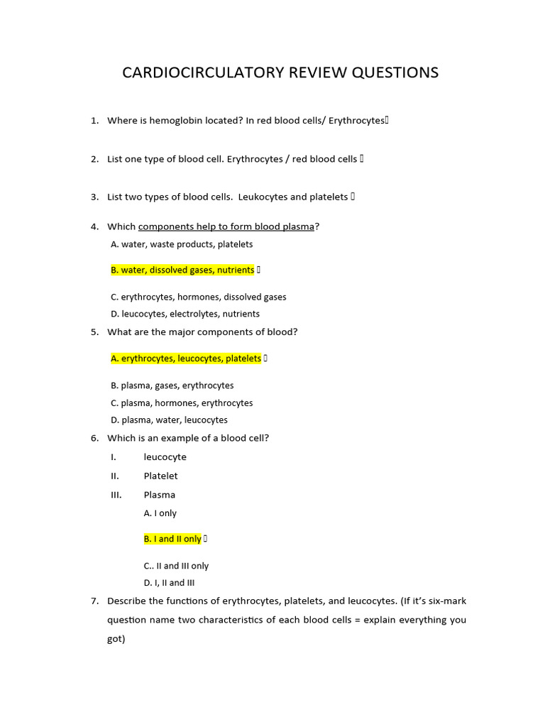 Cardiovascular System Review Questions | PDF | Diastole | Atrium (Heart)
