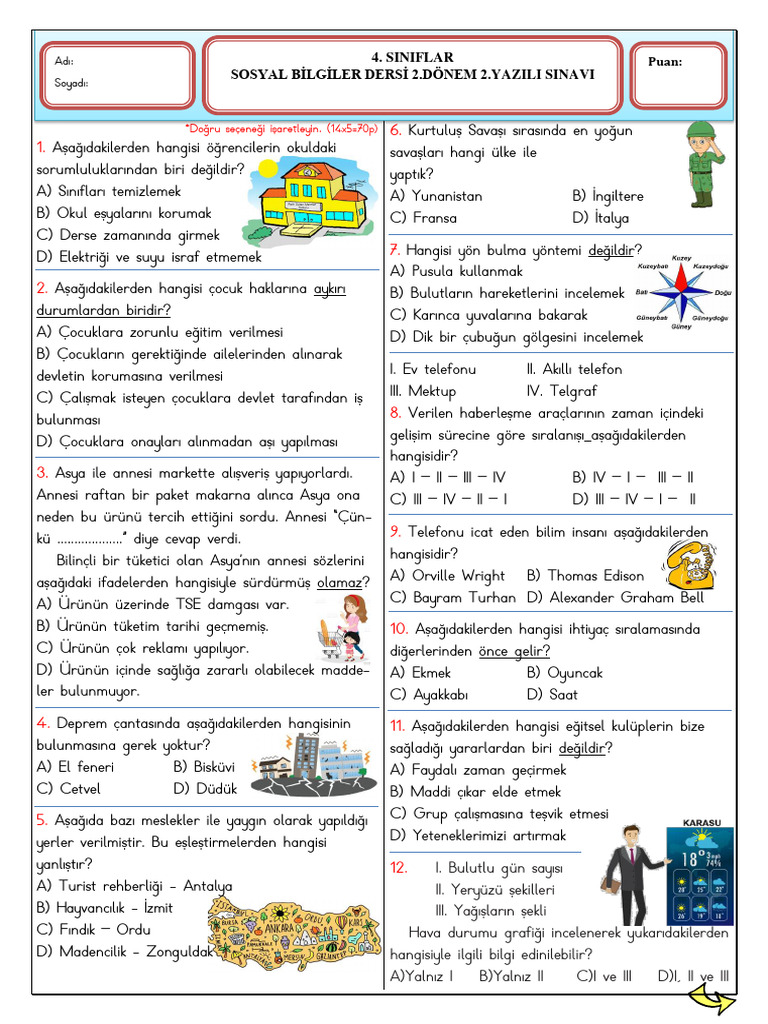 Sosyal Bilgiler 2. Donem 2. Yazili Sorulari | PDF