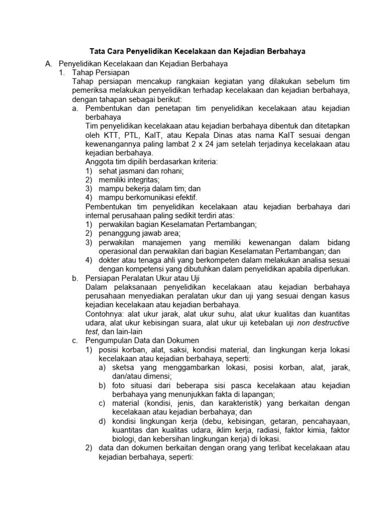 Tata Cara Penyelidikan Kecelakaan Dan Kejadian Berbahaya | PDF