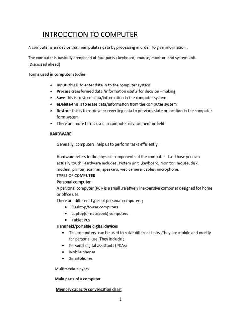 Introdction To Computer | PDF | Computer Data Storage | Computer Hardware