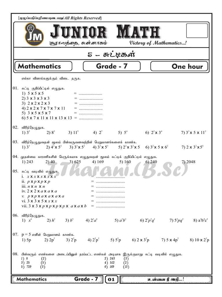 Grade 7 - Mathematics - Unit Exam 6 (TM) | PDF