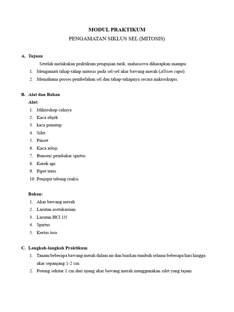 Modul Praktikum Mitosis Mahasiswa | PDF