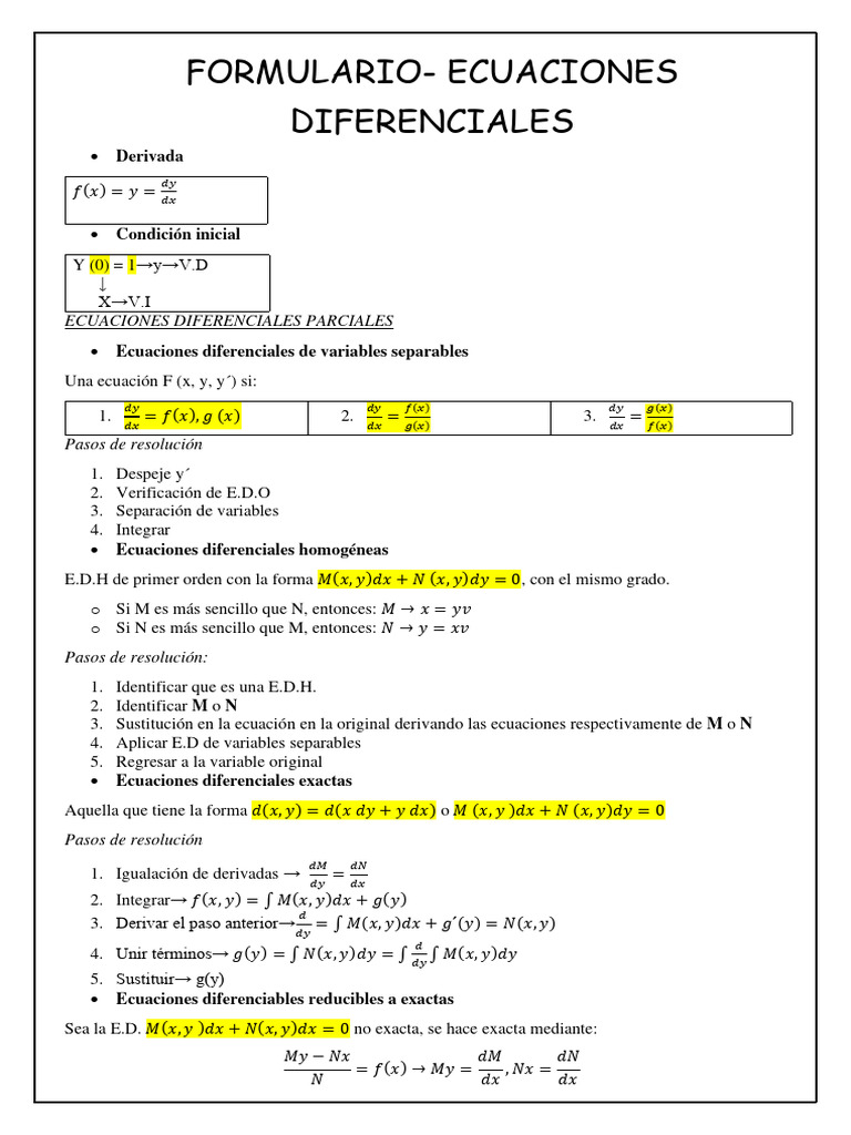 Formulario - Ecuaciones-Diferenciales | PDF | Ecuaciones | Integral