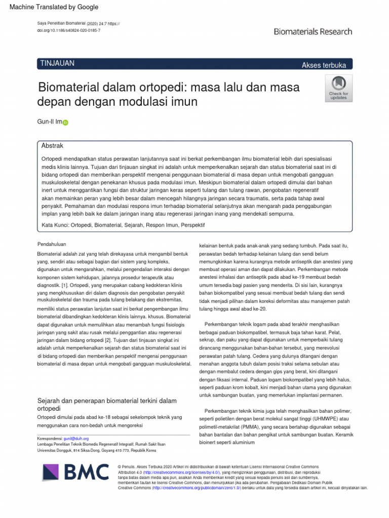 Biomaterial Dalam Ortopedi: Masa Lalu Dan Masa Depan Dengan Modulasi ...