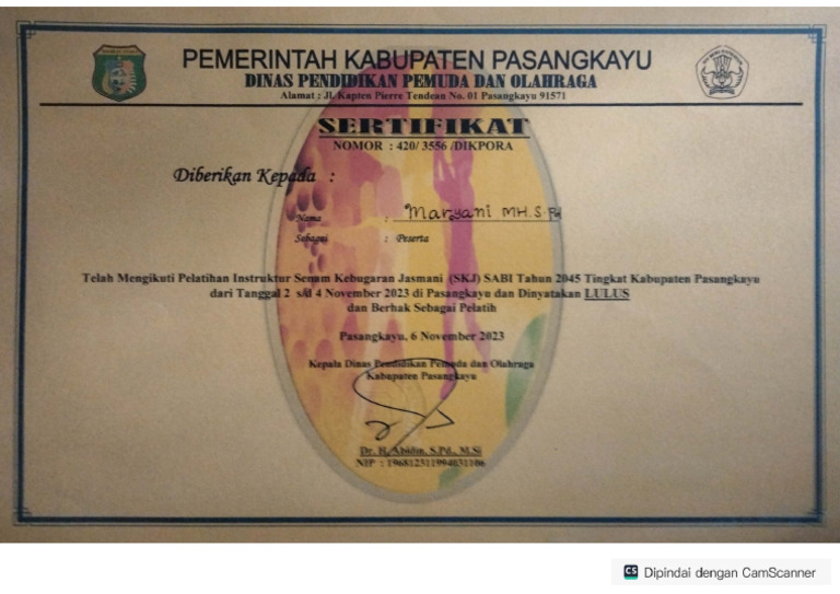 Sertifikat Pelatihan Instruktur Senam | PDF