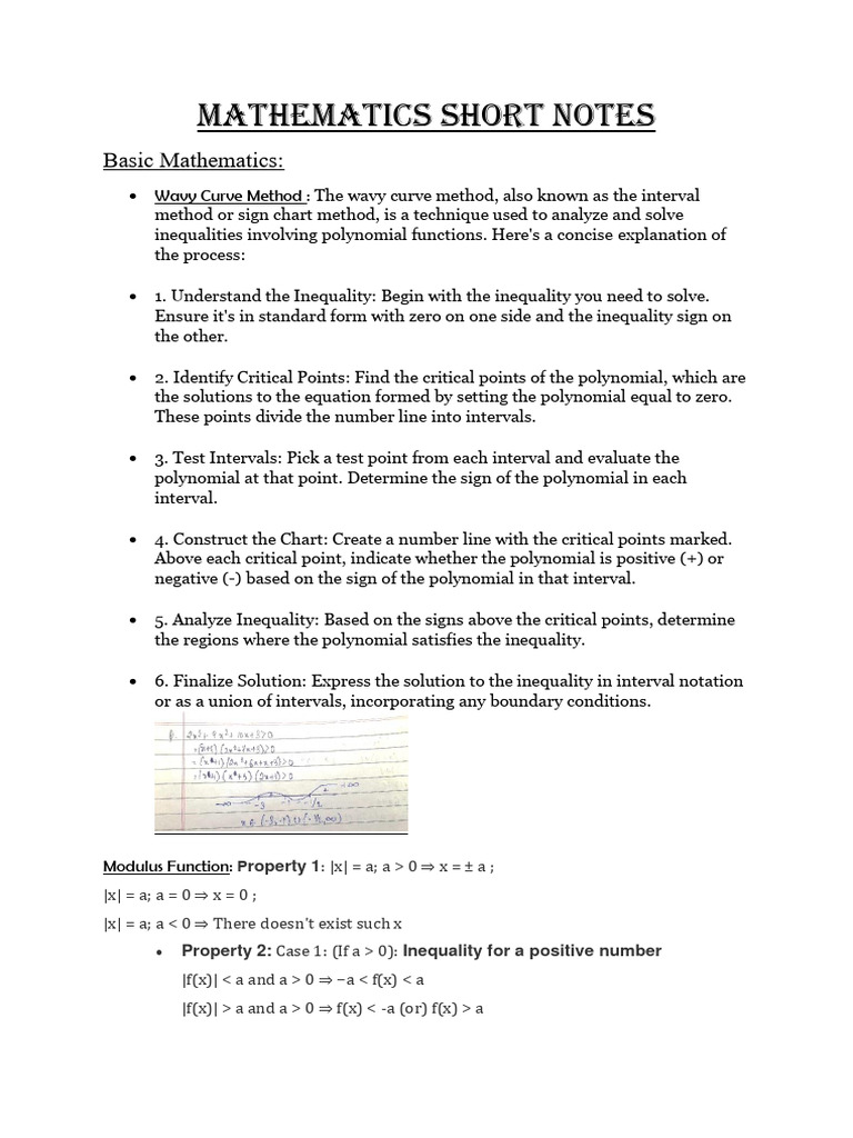 Mathematics Short Notes-1 | PDF | Inequality (Mathematics) | Polynomial